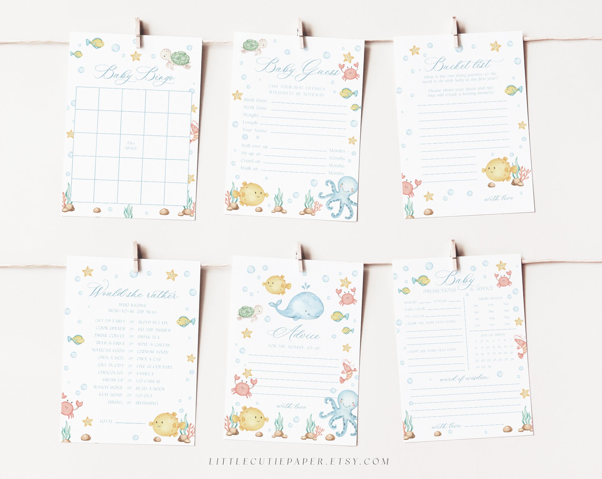 Editable 12 Under the Sea Baby Shower Games Bundle, Printable Ocean ...