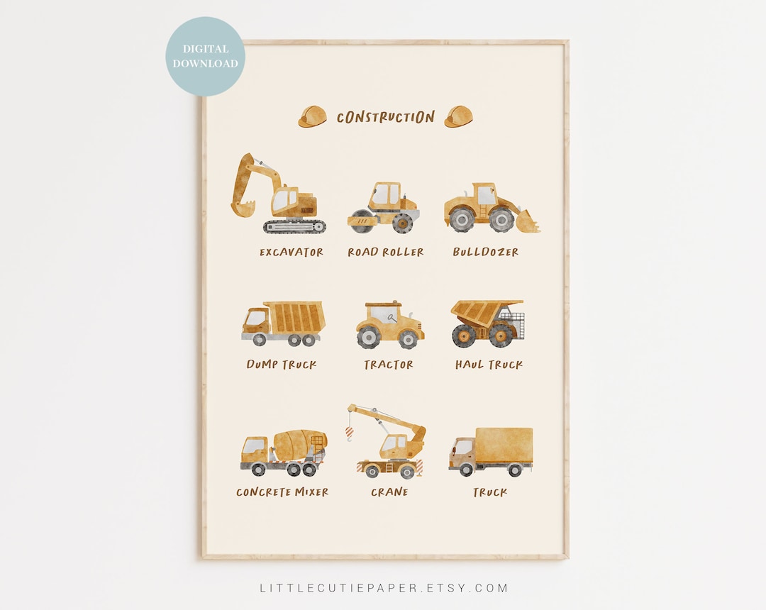 Construction Poster Digital Download, Truck Posters, Truck Nursery ...
