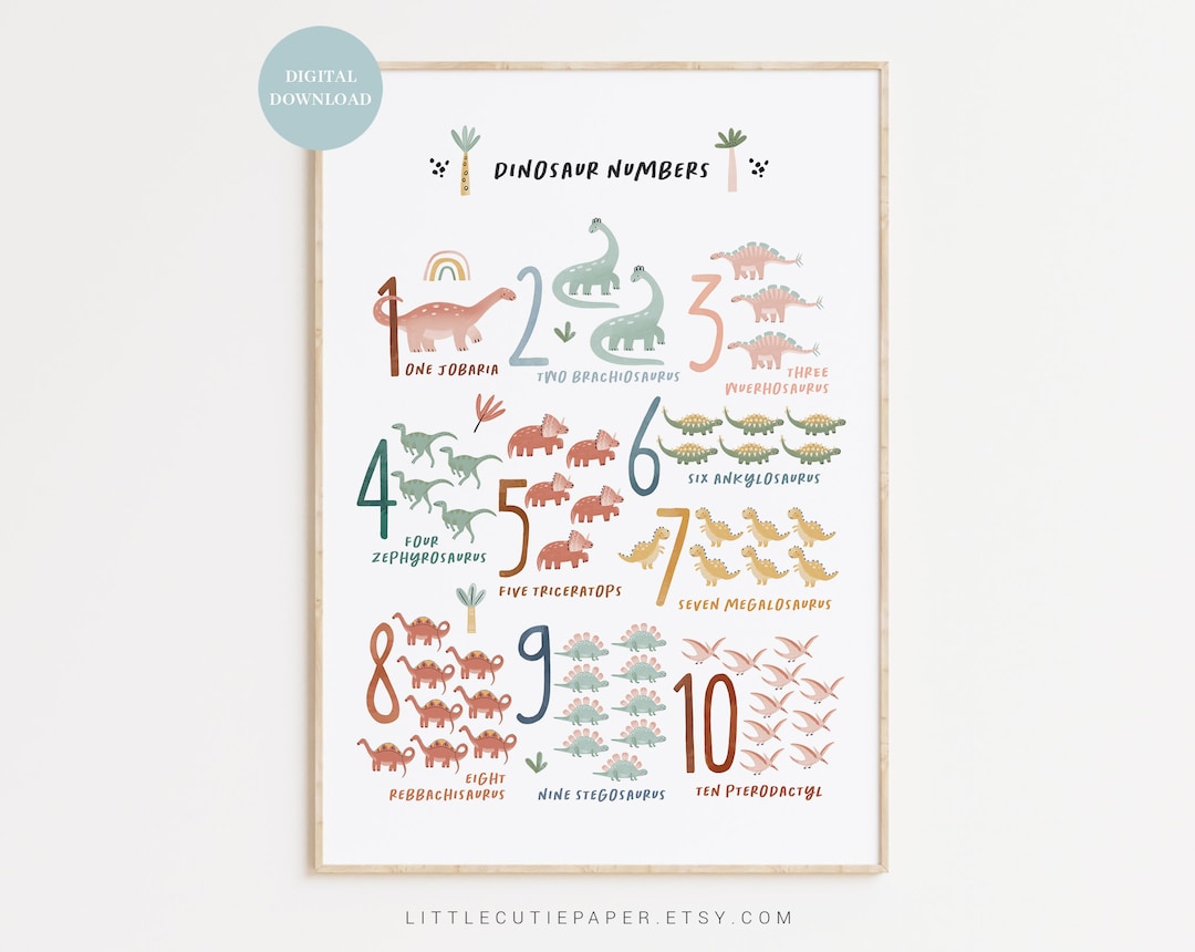 Dinosaur Number Poster Digital Download, Dinosaur Numbers, Learn to ...