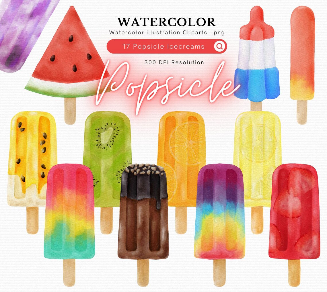 Popsicle Watercolor Clipart for Summer Popsicle Clipart - Etsy