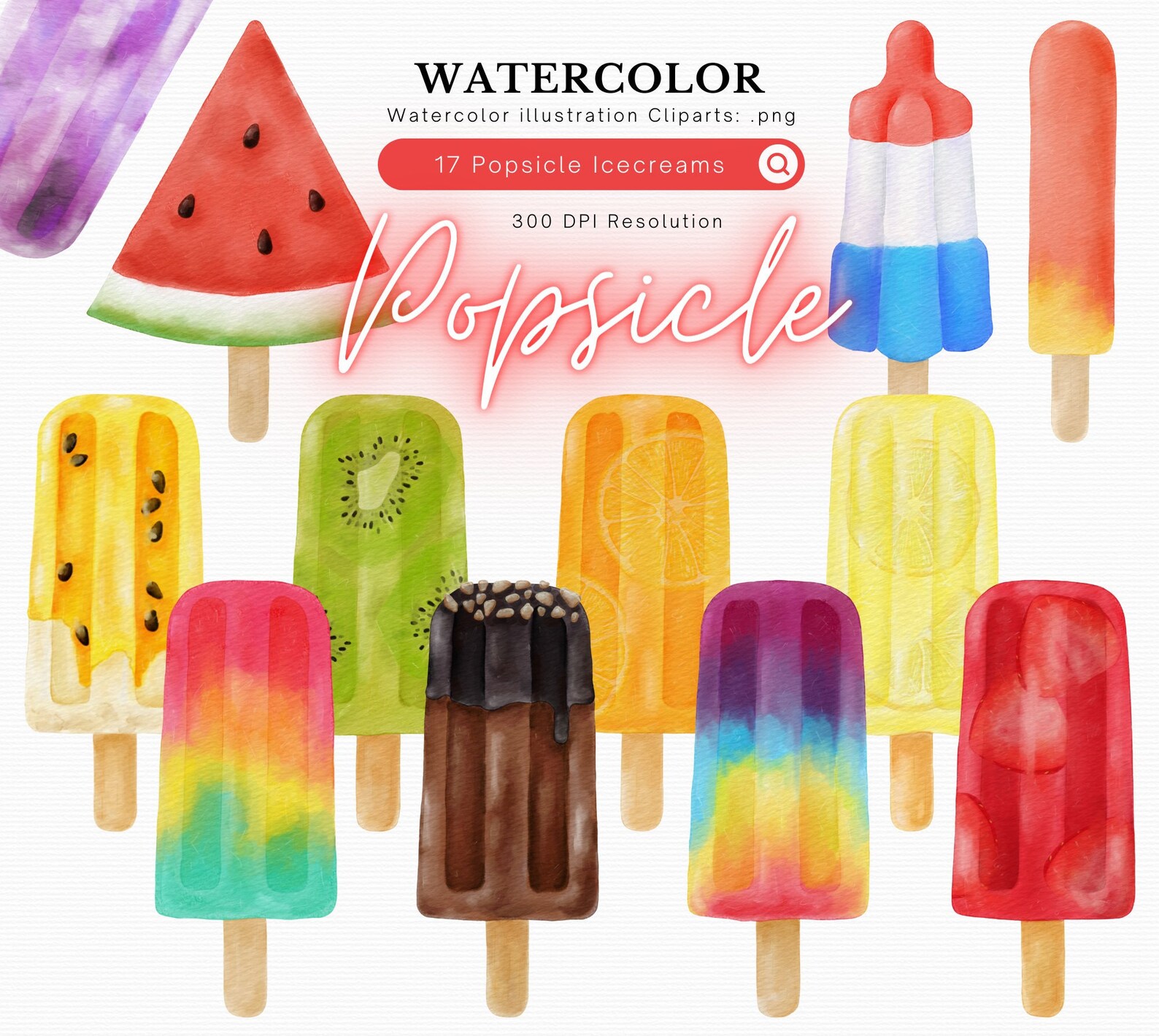 Popsicle Watercolor Clipart for Summer Popsicle Clipart - Etsy