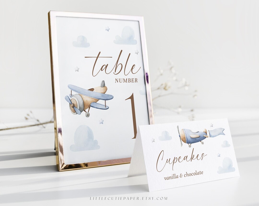 Editable Airplane Food Tent Template With Table Number, Editable Place ...