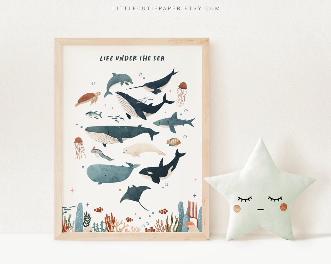 Sea Creature Print Digital Download, Sea Life Nursery Art, Ocean ...