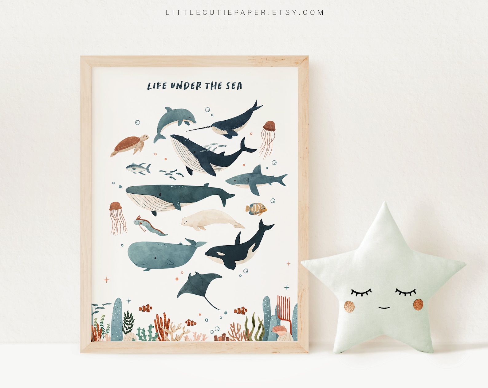 Sea Creature Print Digital Download, Sea Life Nursery Art, Ocean ...