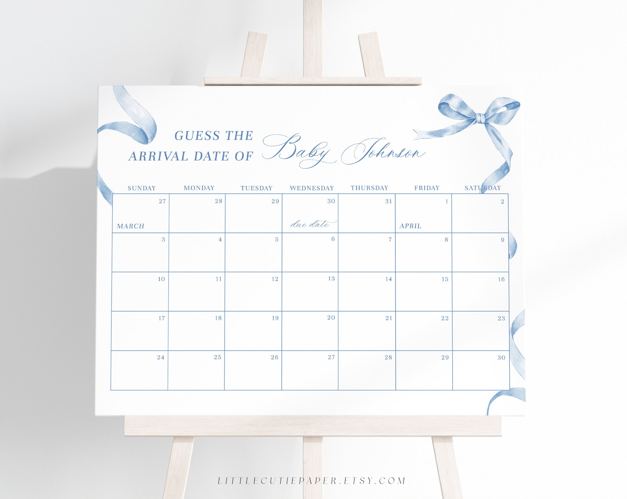 Editable Blue Bow Baby Shower Invitation Bundle, Printable Blue Ribbon ...