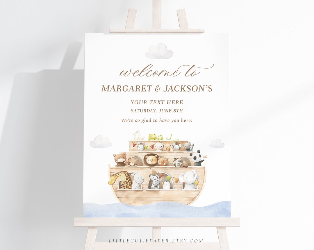 Editable Noahs Ark Welcome Sign, Noahs Ark Birthday Welcome Sign ...