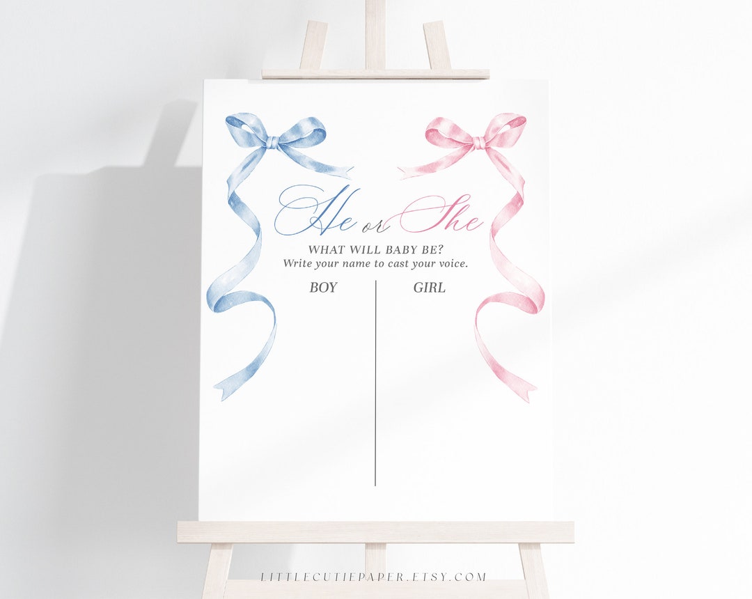 Editable Bow Gender Reveal Voting Board With Gender Reveal Voting Cards ...