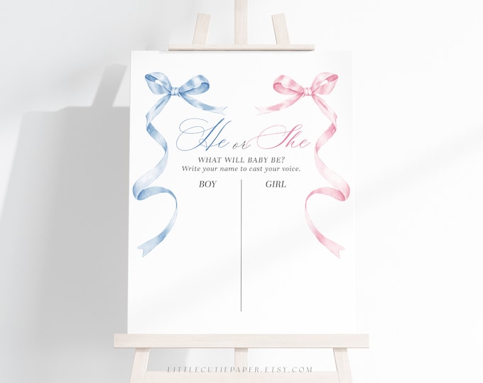 Editable Bow Gender Reveal Voting Board With Gender Reveal Voting Cards ...