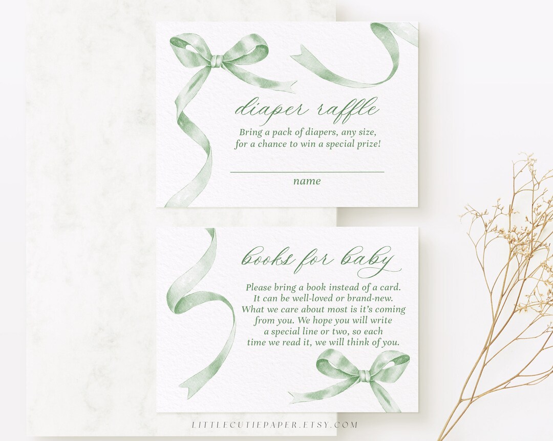 Editable Sage Green Diaper Raffle and Books for Baby Template, Editable ...
