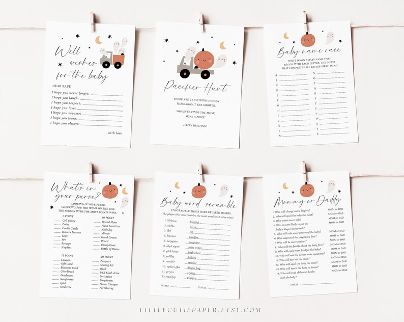 Editable 12 Little Boo Baby Shower Game Bundle, Halloween Baby Shower ...