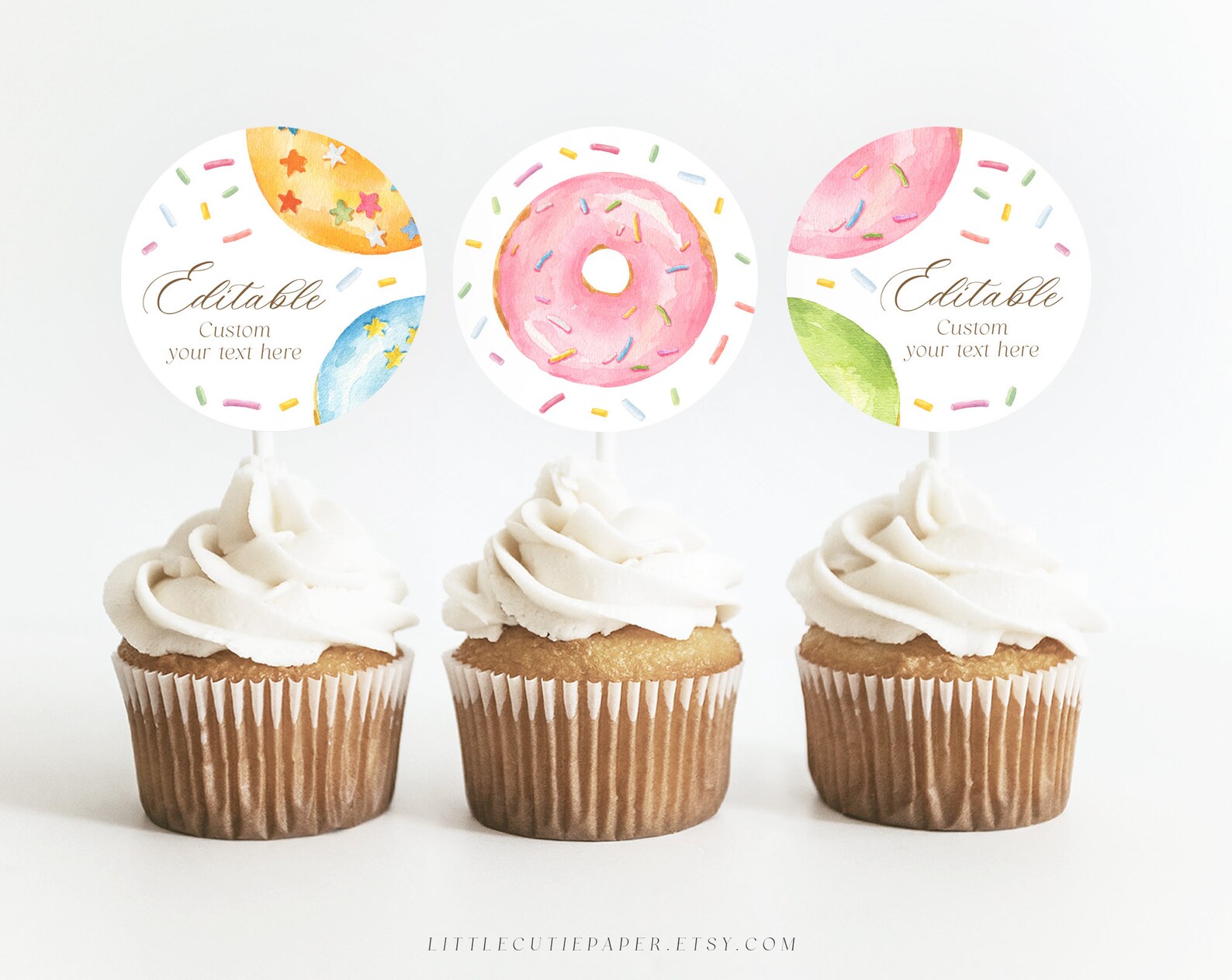 Editable Donuts and Sprinkle Cupcake Toppers Template, Sweet Cake ...