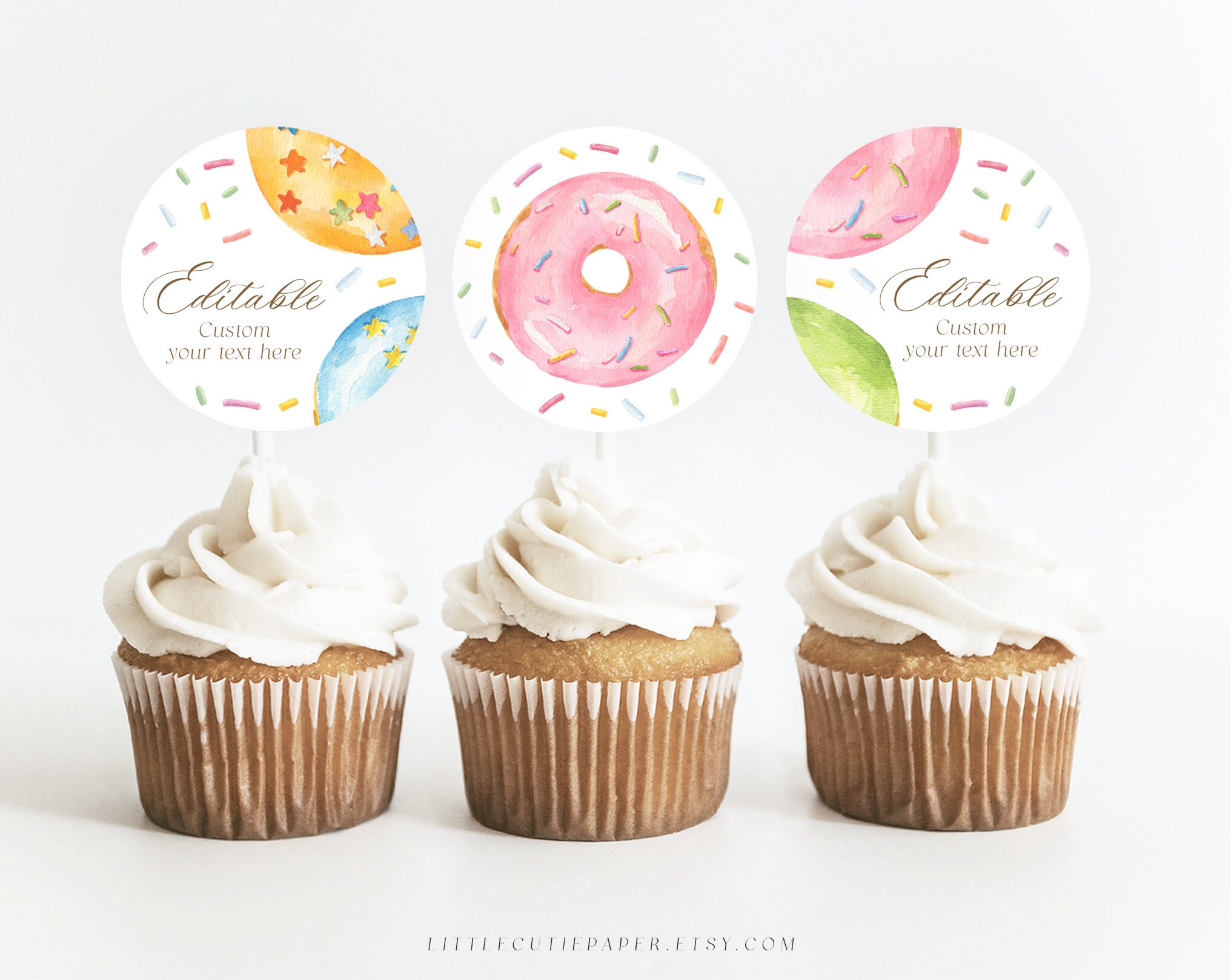 Editable Donuts and Sprinkle Cupcake Toppers Template, Sweet Cake ...