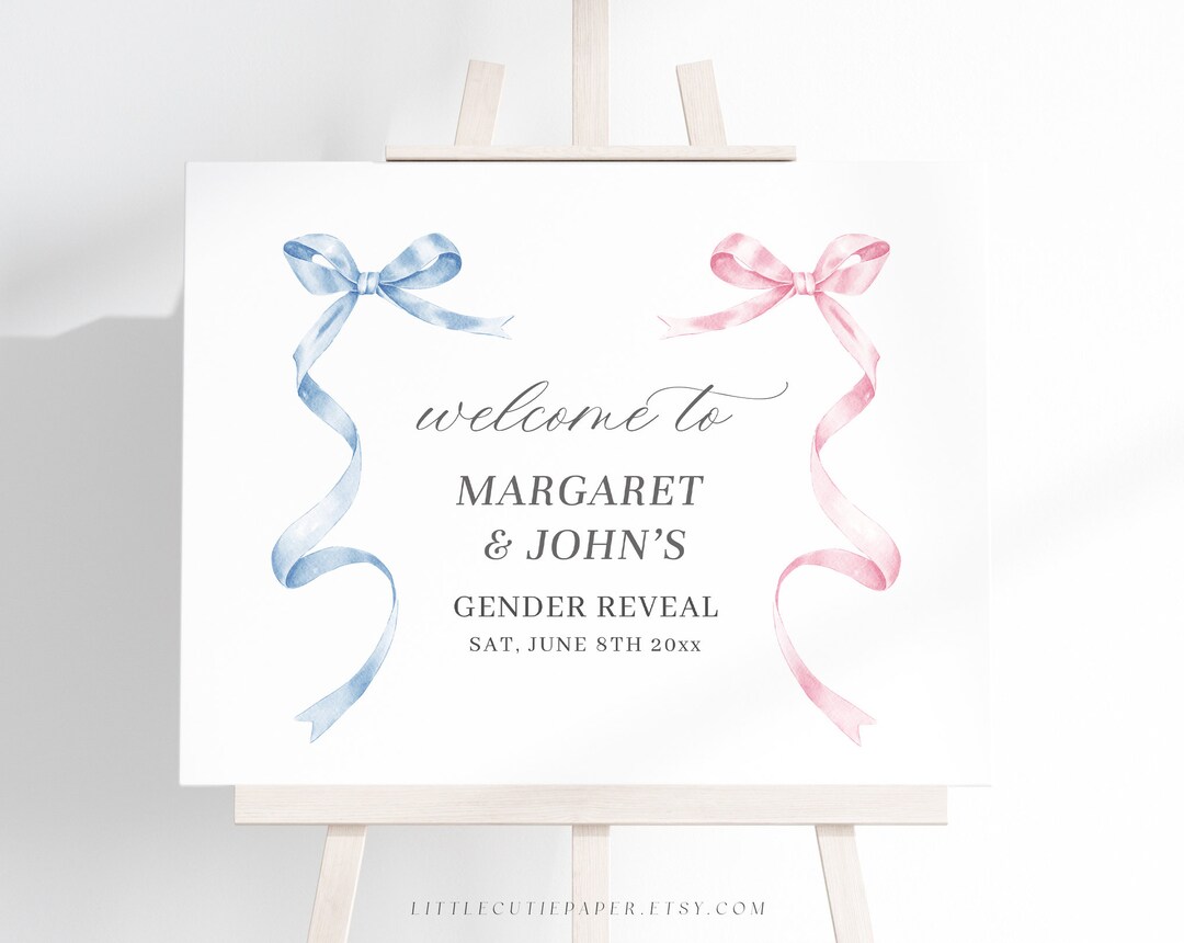 Editable Pink or Blue Bow Gender Reveal Welcome Sign Template, Vinyl ...