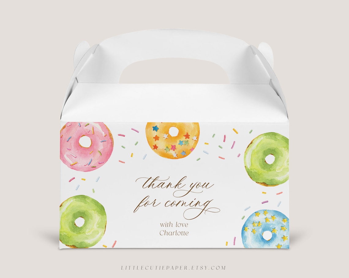 Editable Donut Birthday Gable Box Label Template, Dessert Birthday Box ...