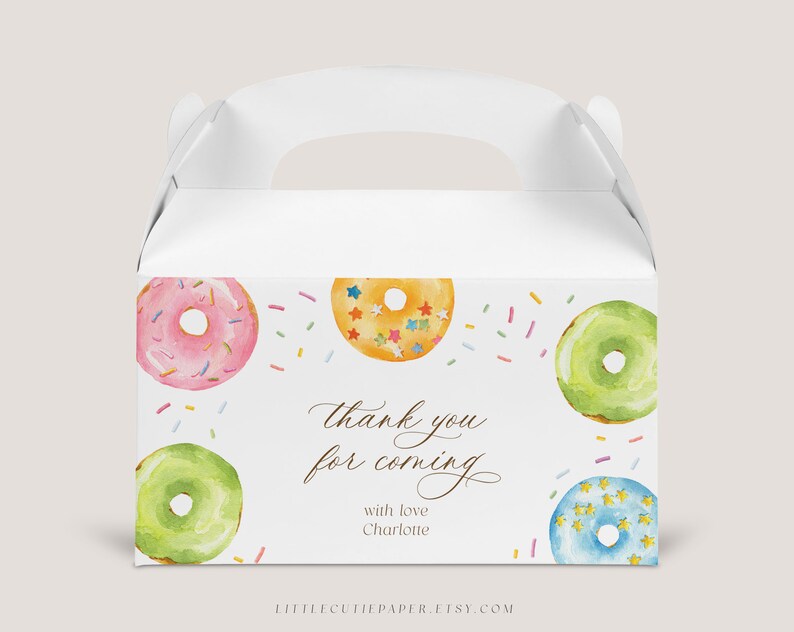 Editable Donut Birthday Gable Box Label Template, Dessert Birthday Box ...