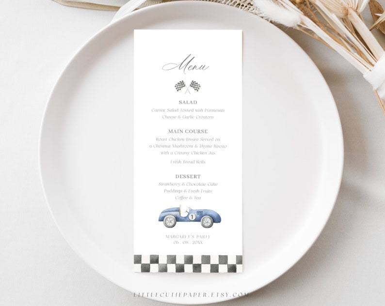 Editable Race Car Menu Template, Racing Car Printable Dinner Menu Cards ...