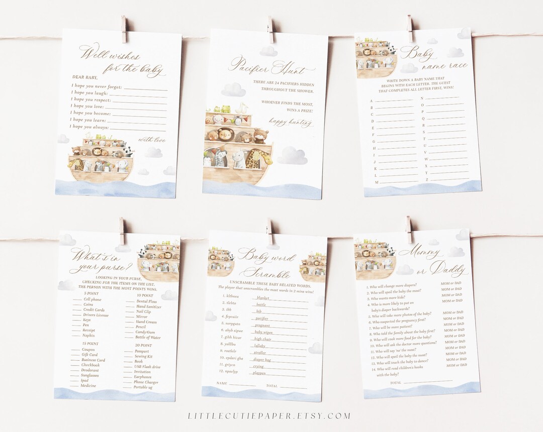 Editable 12 Noahs Ark Baby Shower Games Bundle, Printable Travel Baby ...