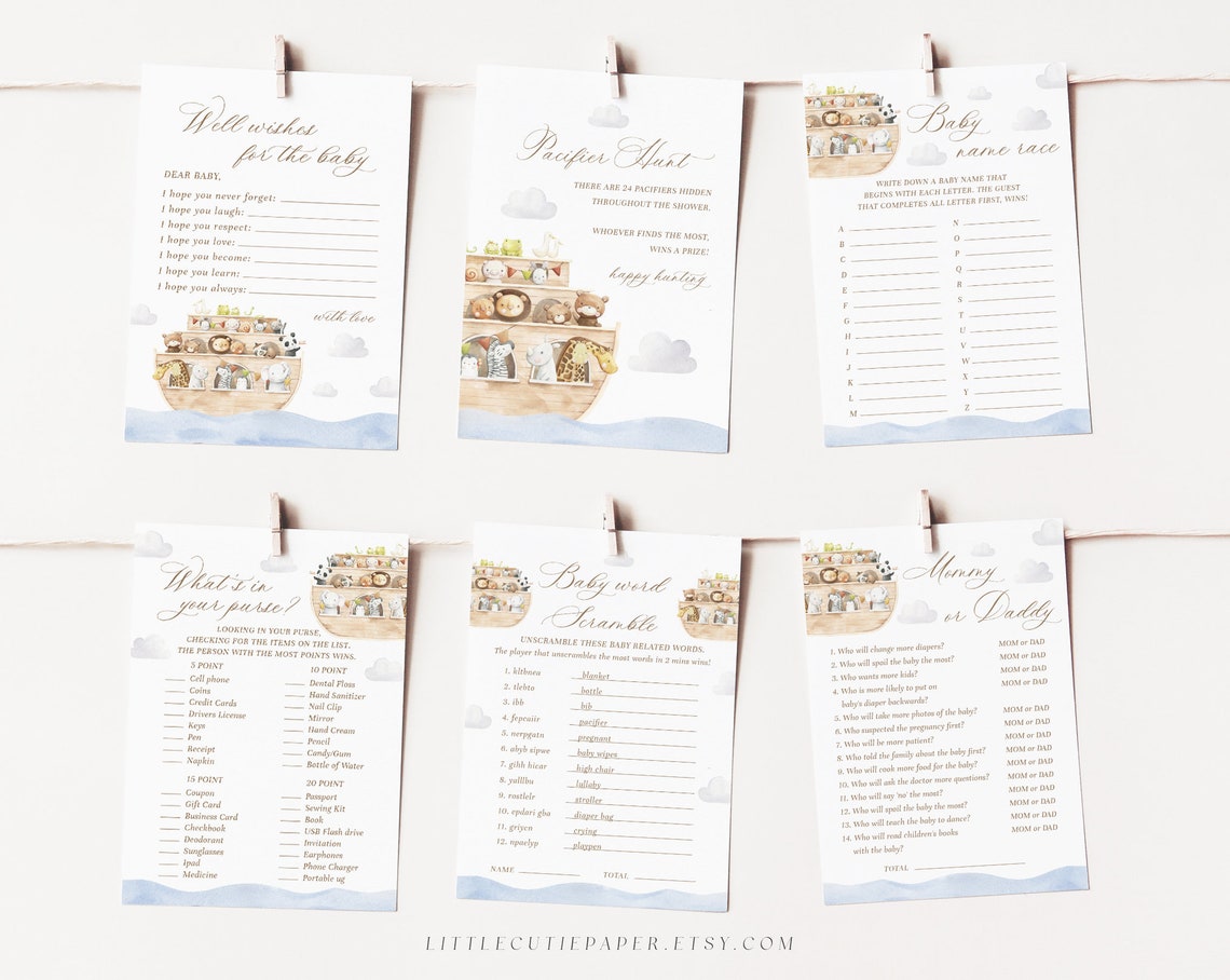 Editable 12 Noahs Ark Baby Shower Games Bundle, Printable Travel Baby ...