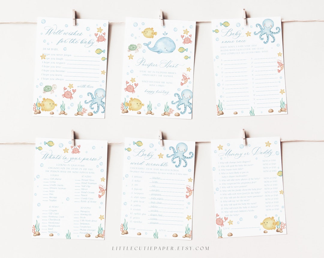 Editable 12 Under the Sea Baby Shower Games Bundle, Printable Ocean ...