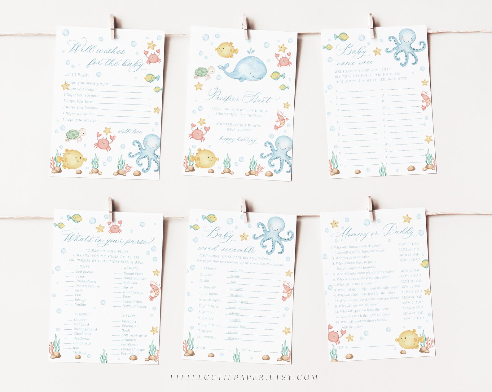 Editable 12 Under the Sea Baby Shower Games Bundle, Printable Ocean ...