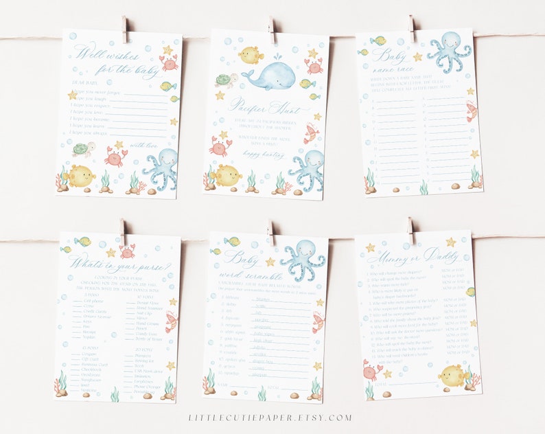 Editable 12 Under the Sea Baby Shower Games Bundle, Printable Ocean ...