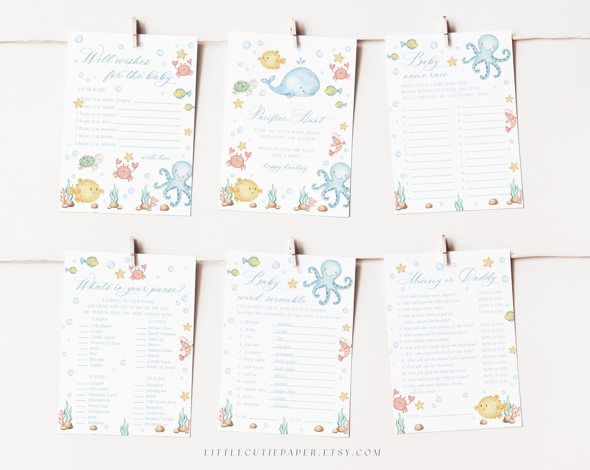 Editable 12 Under the Sea Baby Shower Games Bundle, Printable Ocean ...