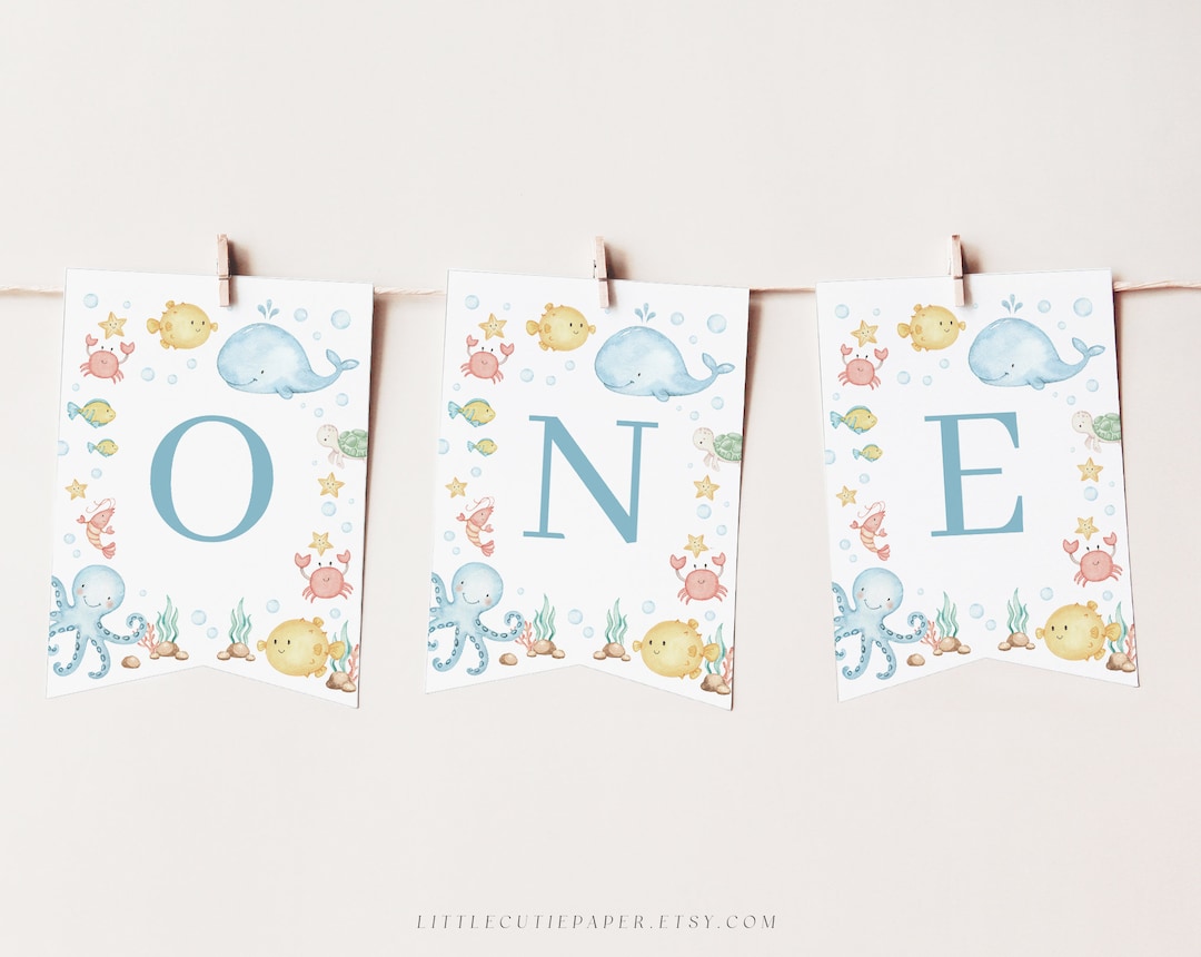 Editable Sea Animals Birthday Highchair Banner, Under the Sea Garland ...