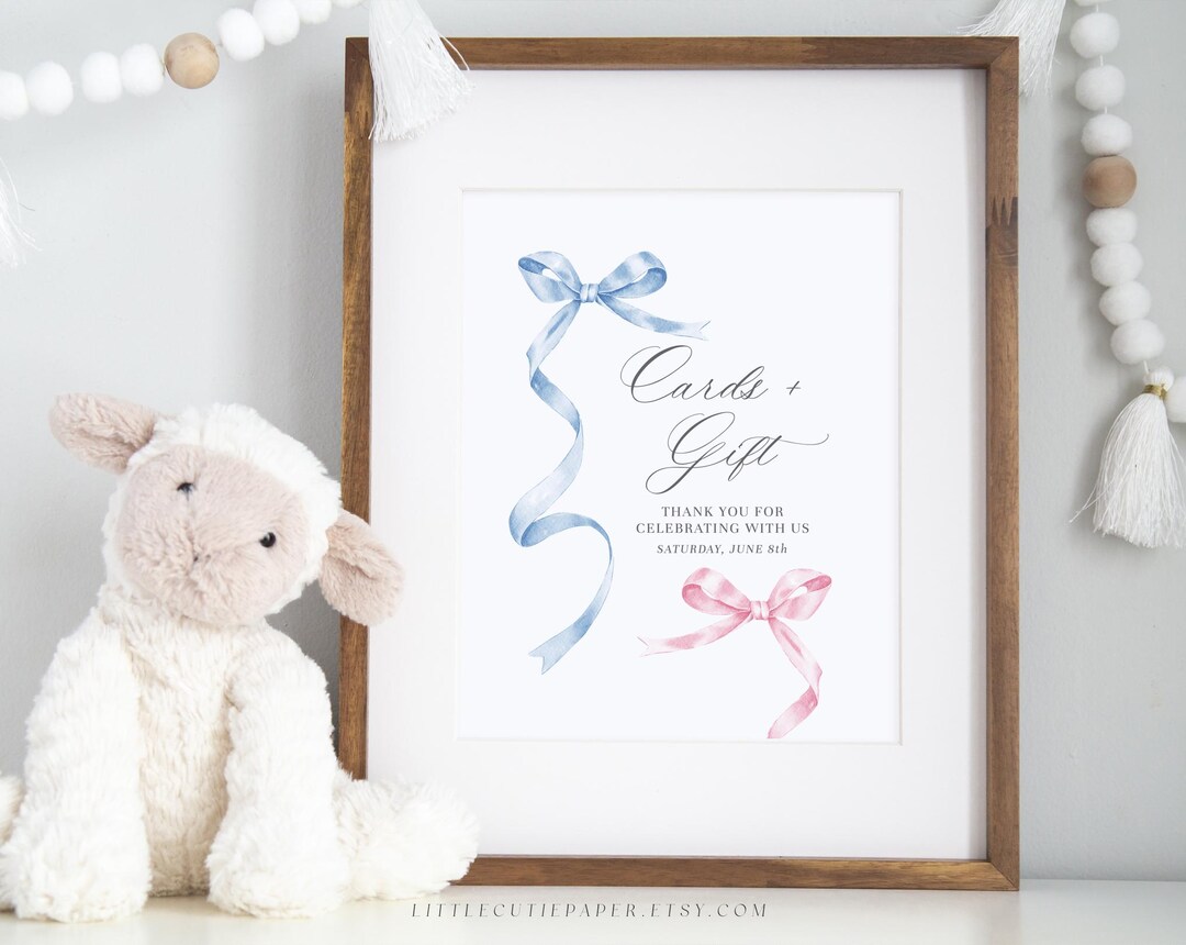 Editable Pink and Blue Bow Sign Template, Birthday Sign, Customized ...