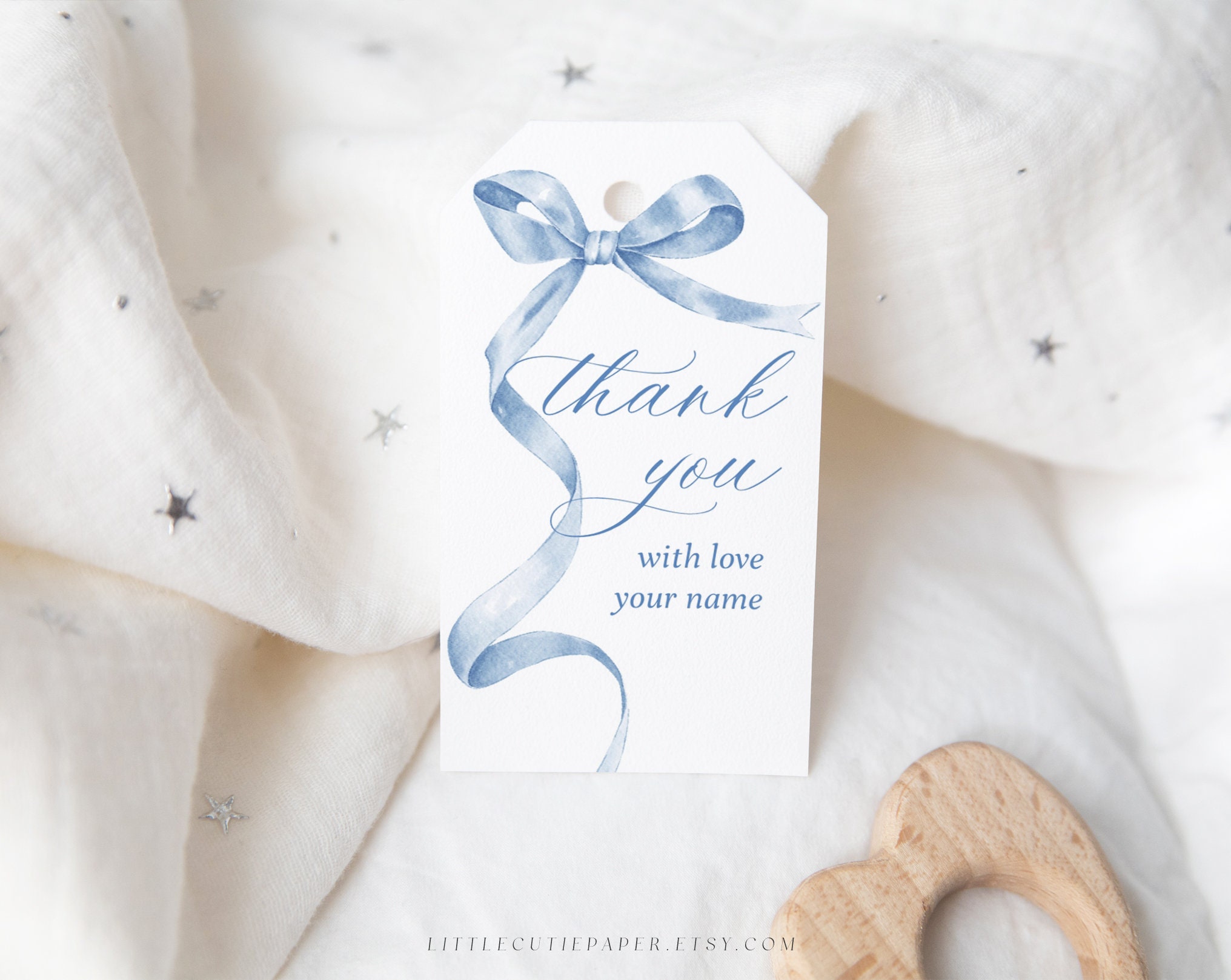 Editable Blue Ribbon Favor Tag, Blue Bow Baby Shower Favor Tag ...