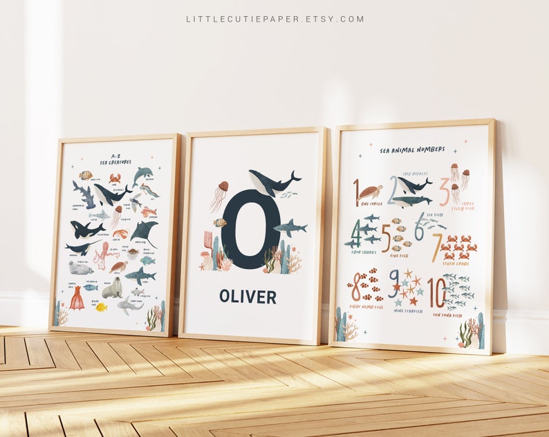 Editable Personalized Name, Sea Animal Alphabet Poster and Counting ...