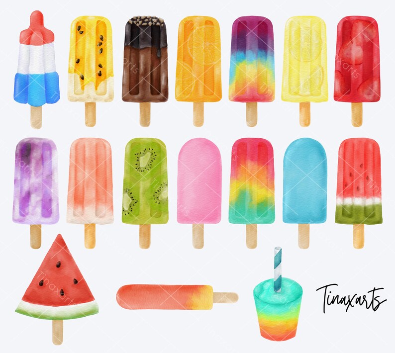 Popsicle Watercolor Clipart for Summer Popsicle Clipart - Etsy