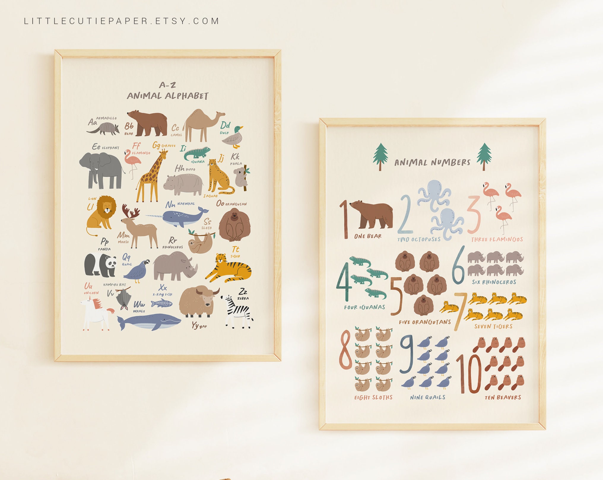 Animal Alphabet and Numbers Poster Digital Download Abc Chart - Etsy