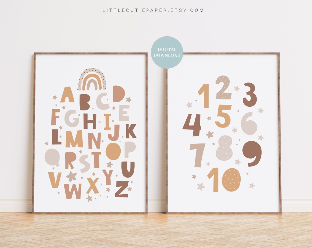 2 Sets of Boho Alphabet and Numbers Poster Digital Download, Boho ...