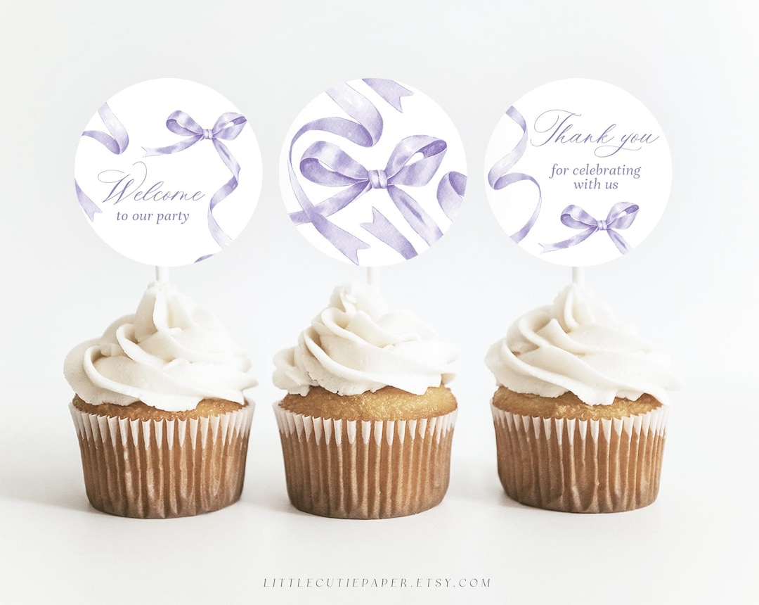 Editable Purple Bow Cupcake Toppers Template, Purple Ribbon Cake ...