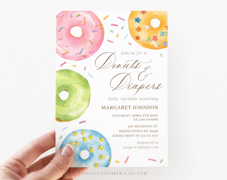 Editable Donuts and Sprinkle Baby Shower Invitation Template, With ...