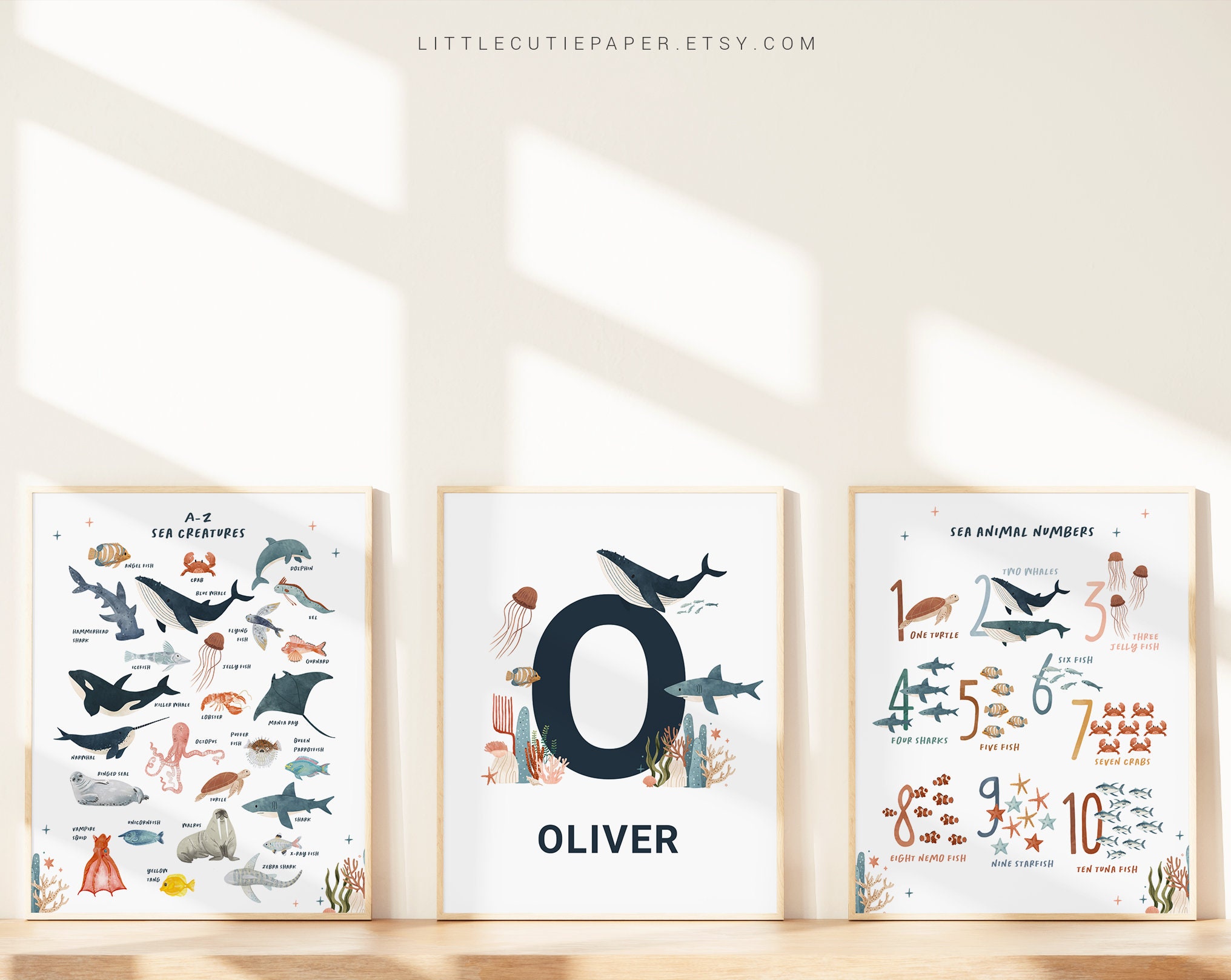 Editable Personalized Name, Sea Animal Alphabet Poster and Counting ...