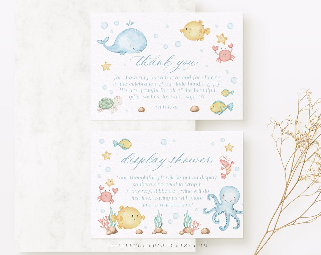 Editable Under the Sea Display Shower Card Template, Sea Animals Thank ...