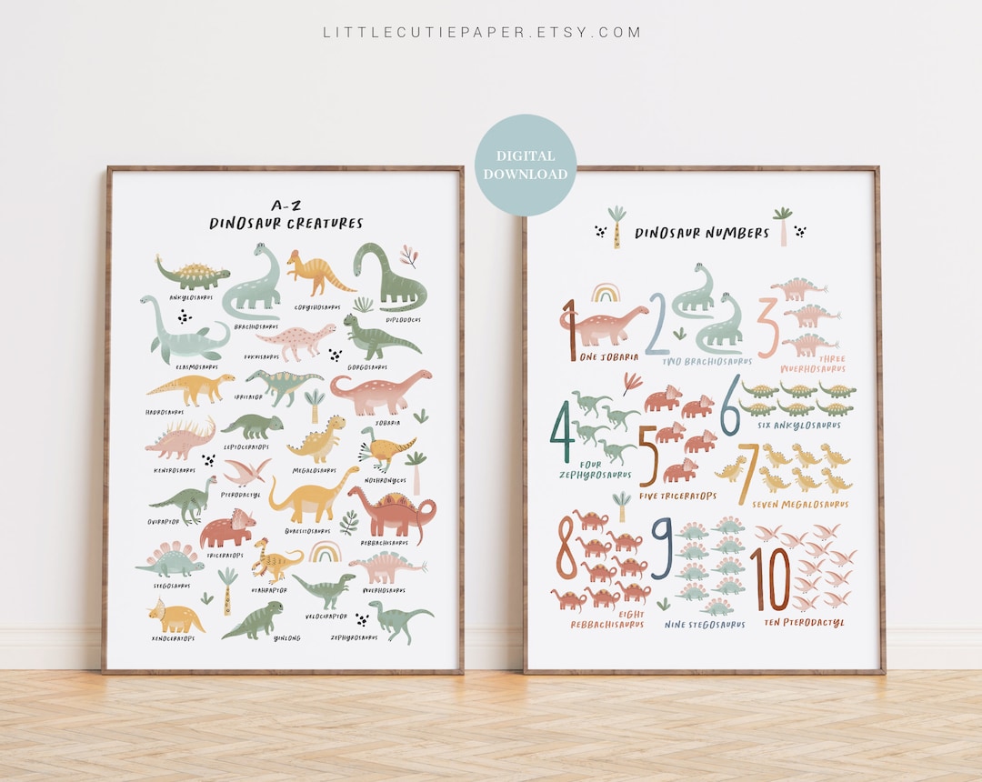 Dinosaur Alphabet and Dinosaur Number Poster Digital Download, Dinosaur ...