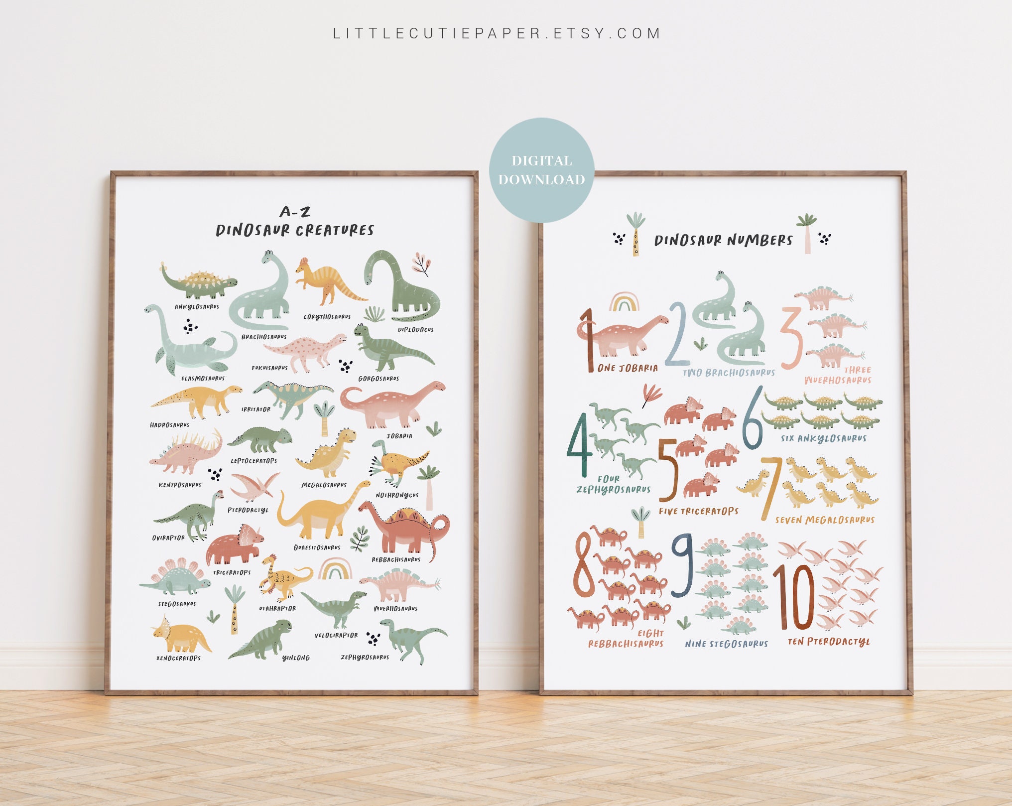 Dinosaur Alphabet and Dinosaur Number Poster Digital Download, Dinosaur ...