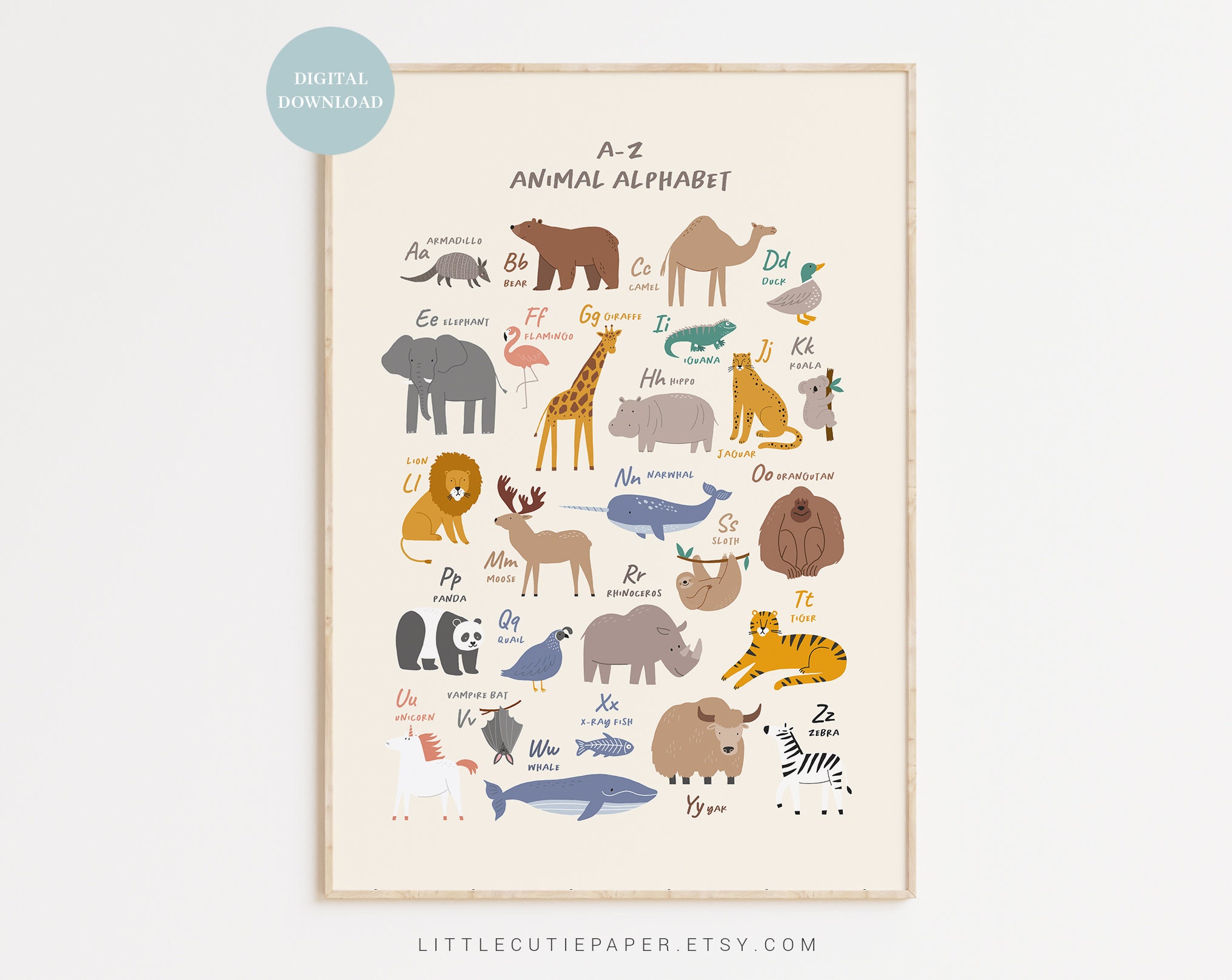Animal Alphabet Printable Poster, Alphabet Animals, Abc Chart, Animal ...