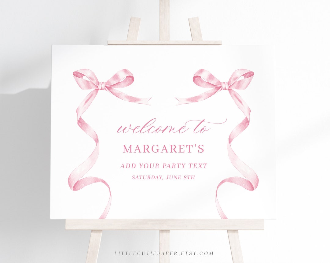 Editable Pink Bow Welcome Sign Template, Vinyl Banner, Welcome Backdrop ...