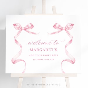 Editable Pink Bow Welcome Sign Template, Vinyl Banner, Welcome Backdrop ...