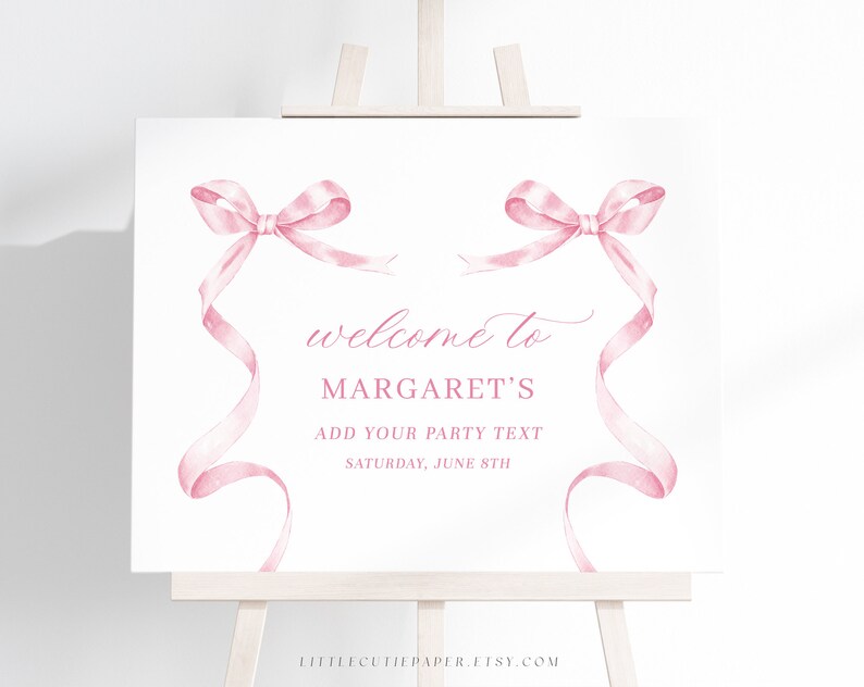 Editable Pink Bow Welcome Sign Template, Vinyl Banner, Welcome Backdrop ...