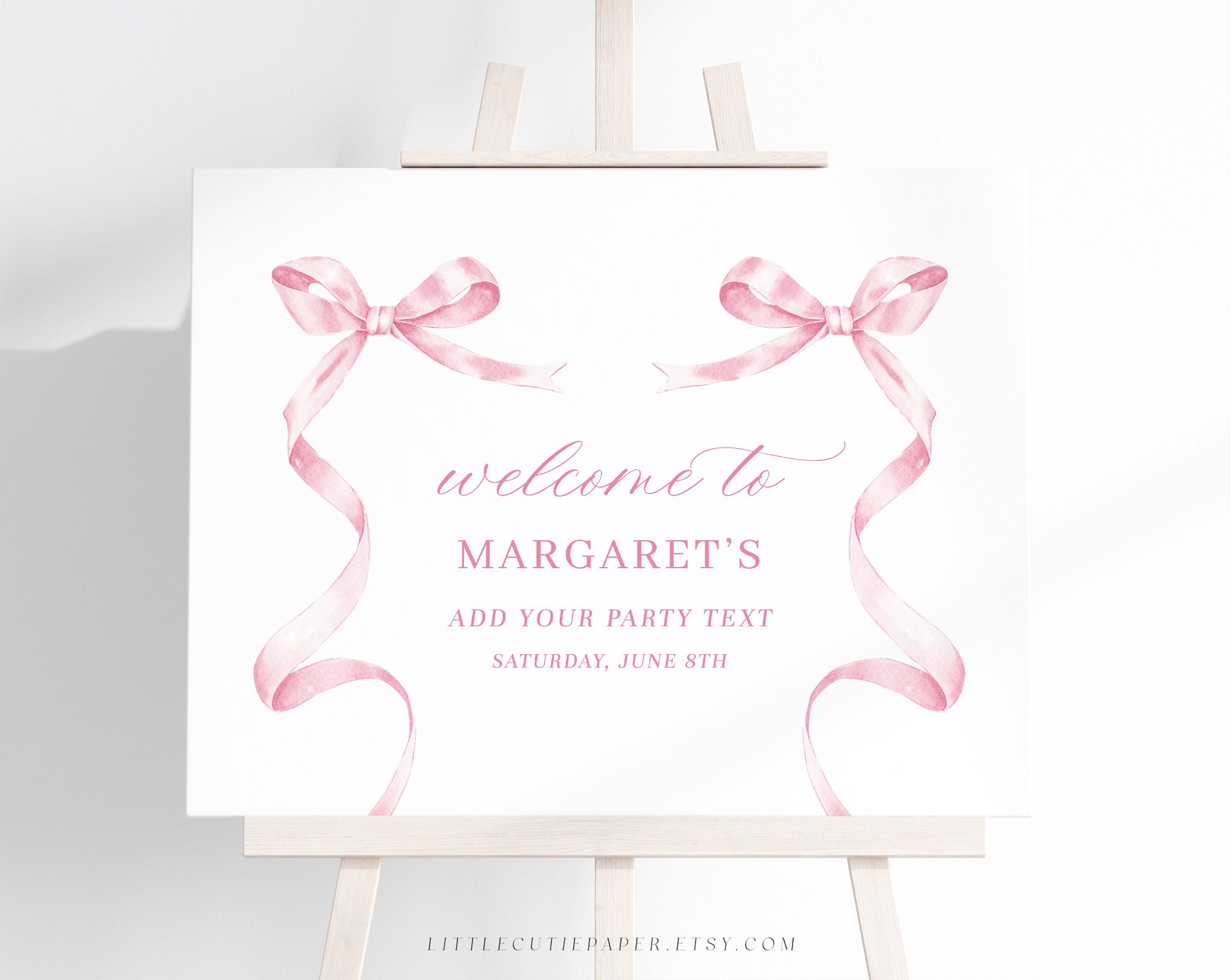 Editable Pink Bow Welcome Sign Template, Vinyl Banner, Welcome Backdrop ...