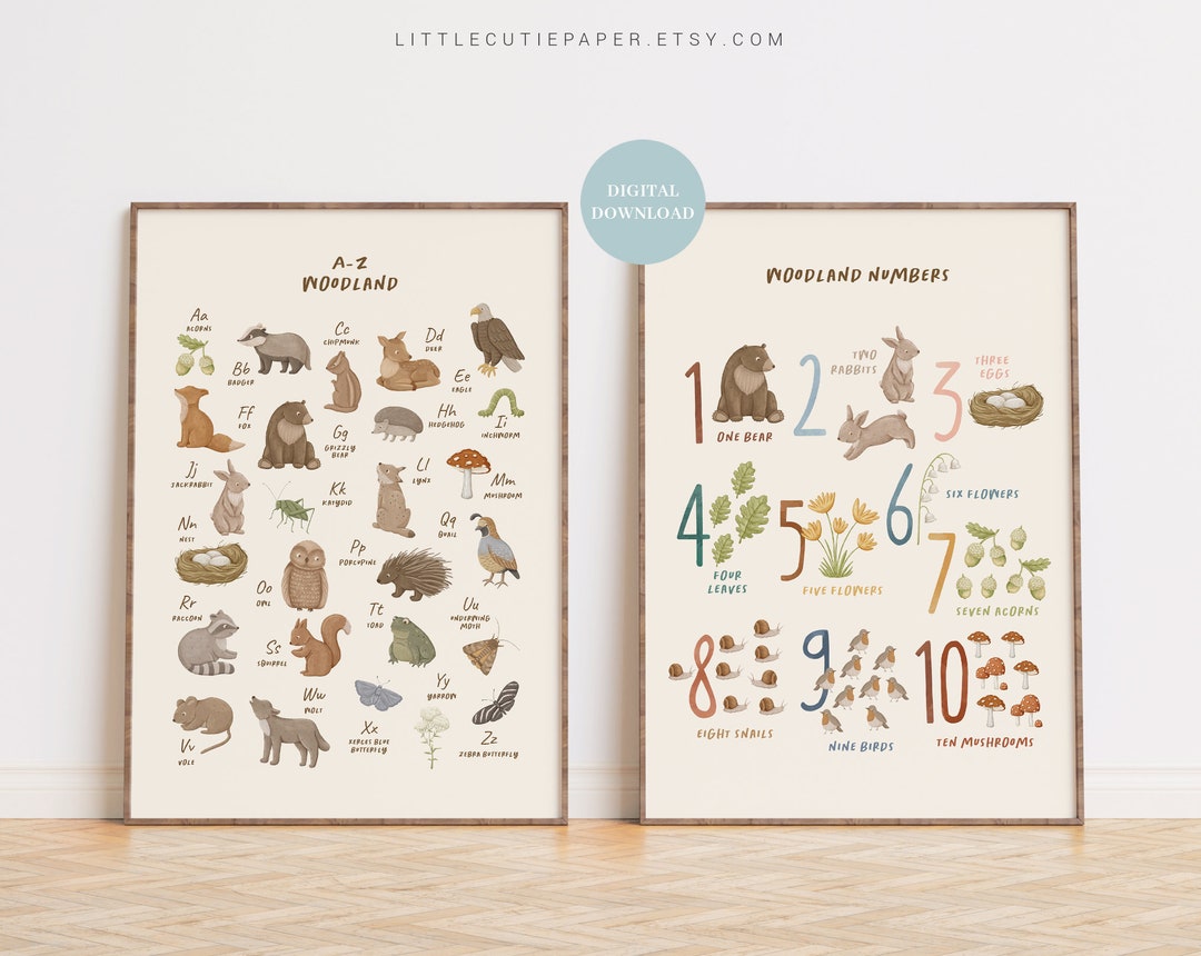 Woodland Alphabet and Woodland Numbers Digital Download, Woodland ...