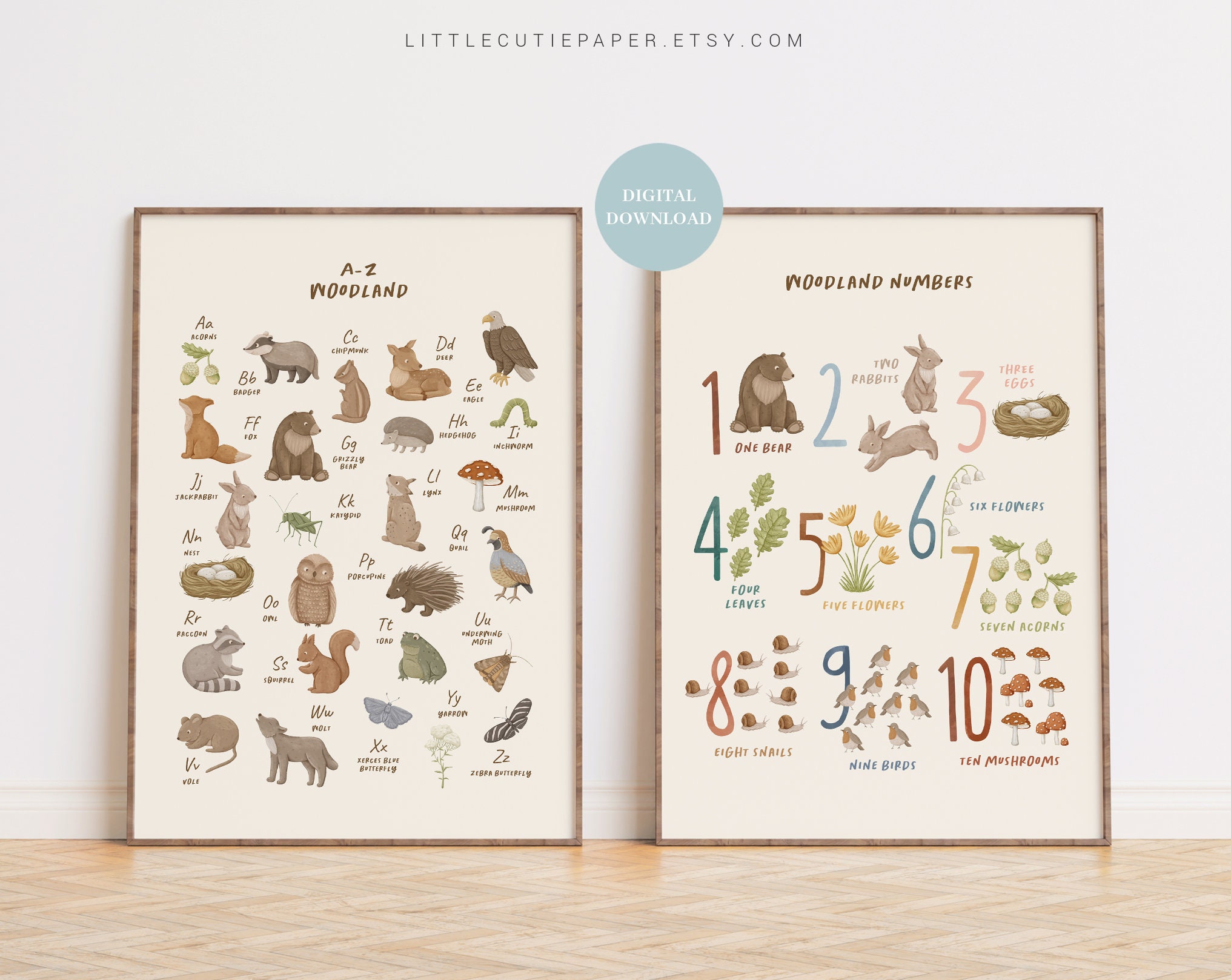 Woodland Alphabet and Woodland Numbers Digital Download, Woodland ...