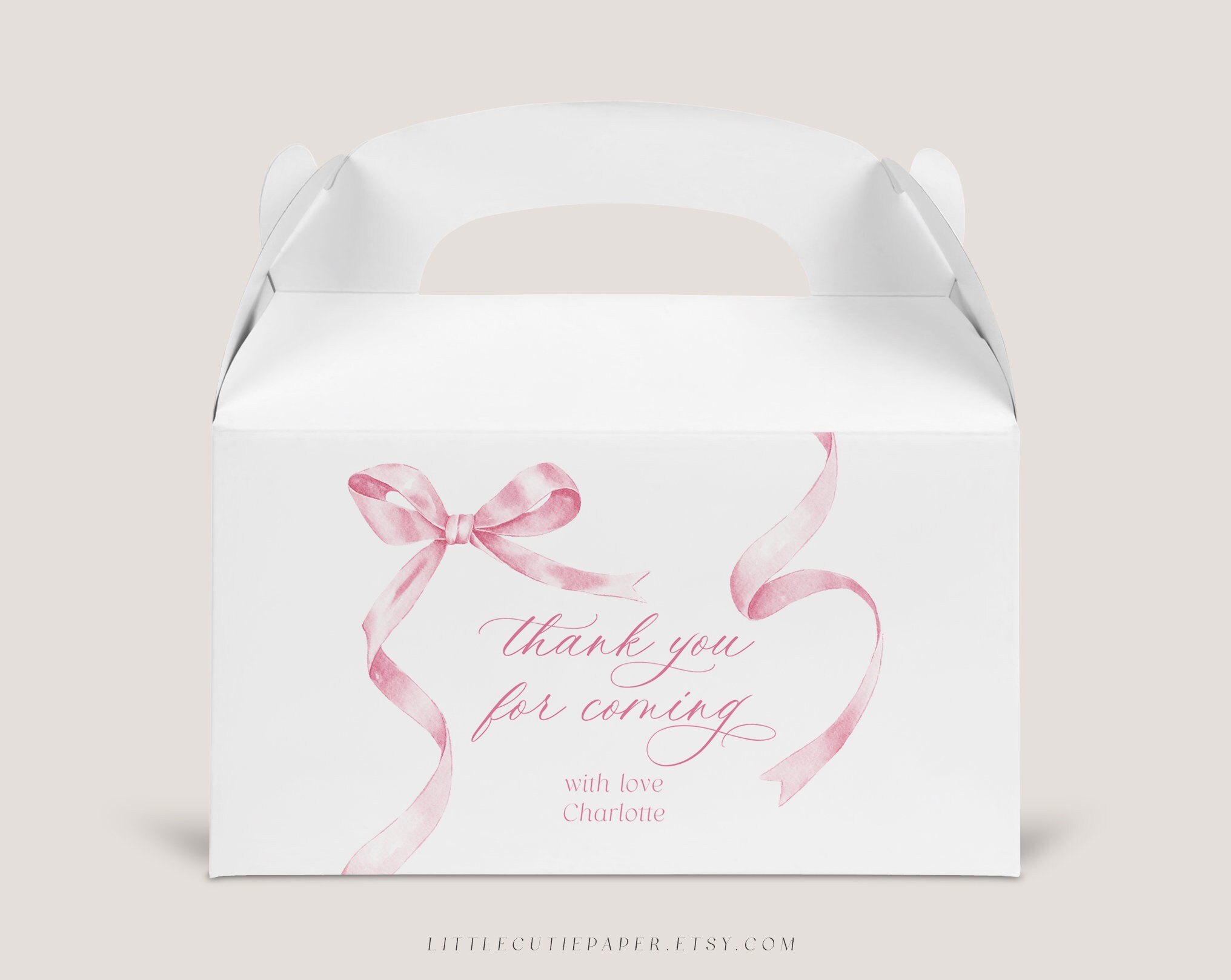 Editable Pink Bow Gable Box Label Template, Girl First Birthday Box ...
