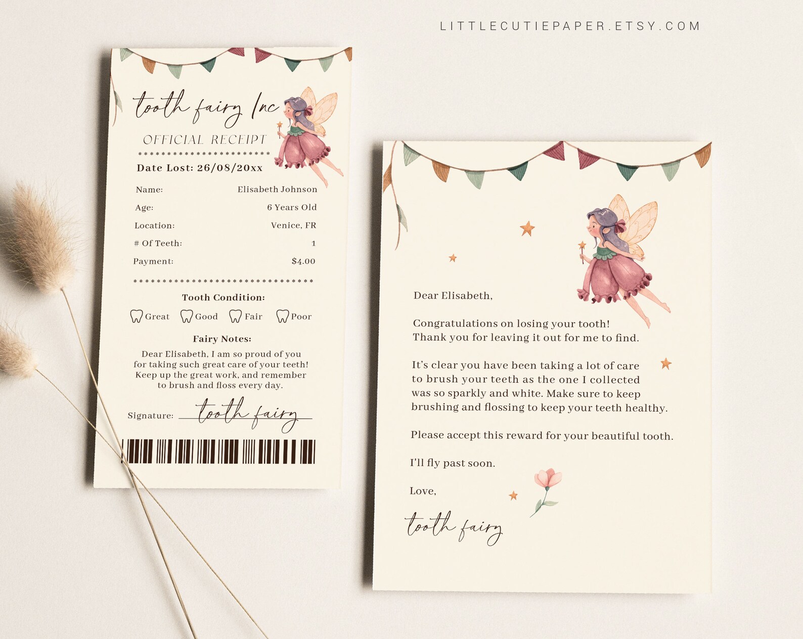 Editable Tooth Fairy Receipt Printable and Tooth Fairy Letter Editable ...
