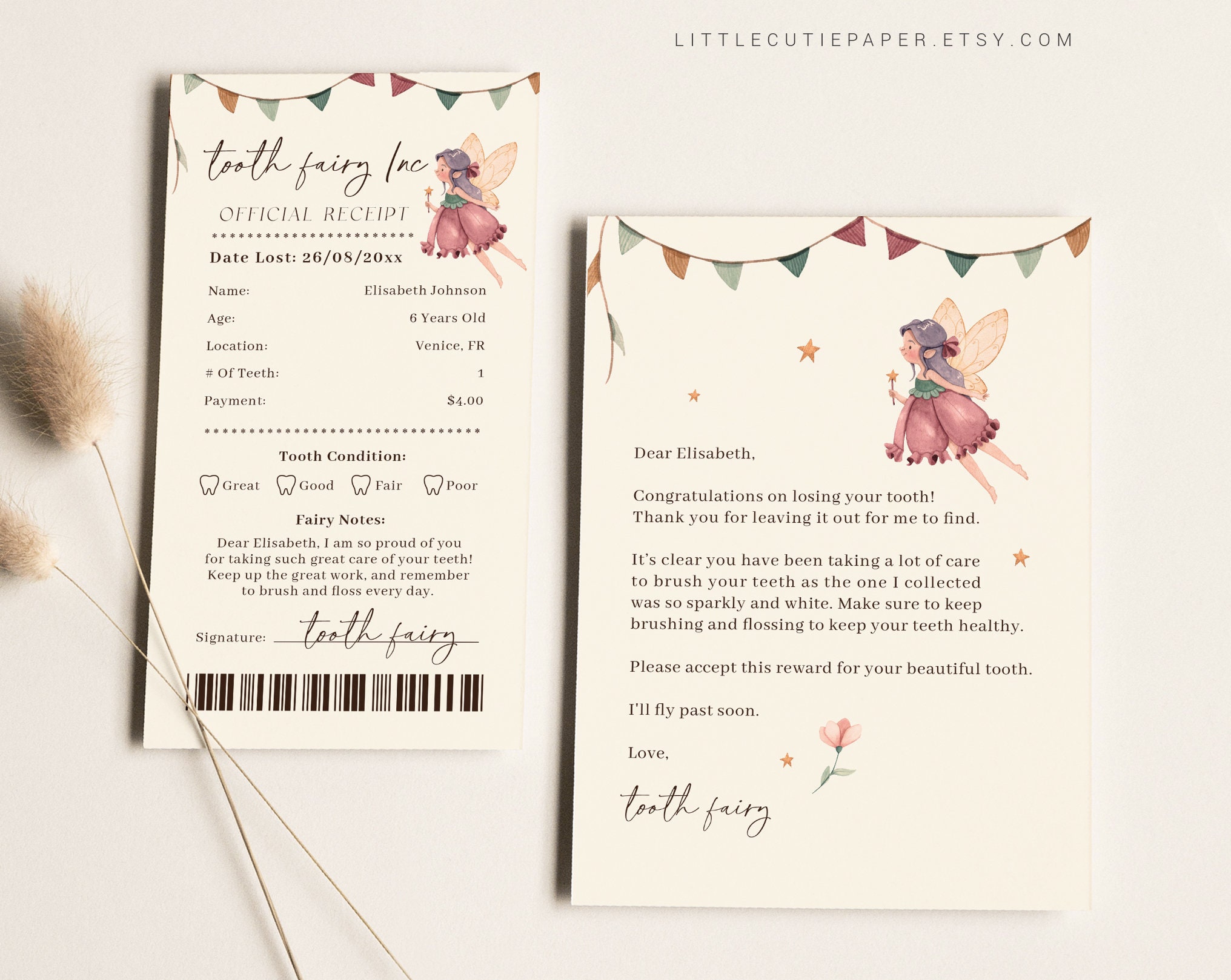 Editable Tooth Fairy Receipt Printable and Tooth Fairy Letter Editable ...