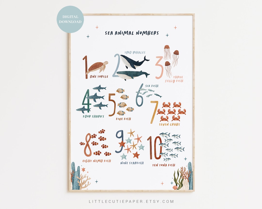 Sea Ocean Animal Counting Poster Digital Download, Learn to Count 1-10 ...